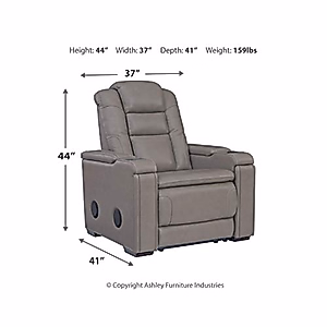 Signature Design by Ashley Boerna Leather Power Recliner with Adjustable Headrest, Bluetooth Speakers & Wireless Charger, Gray 41D x 37W x 44H in