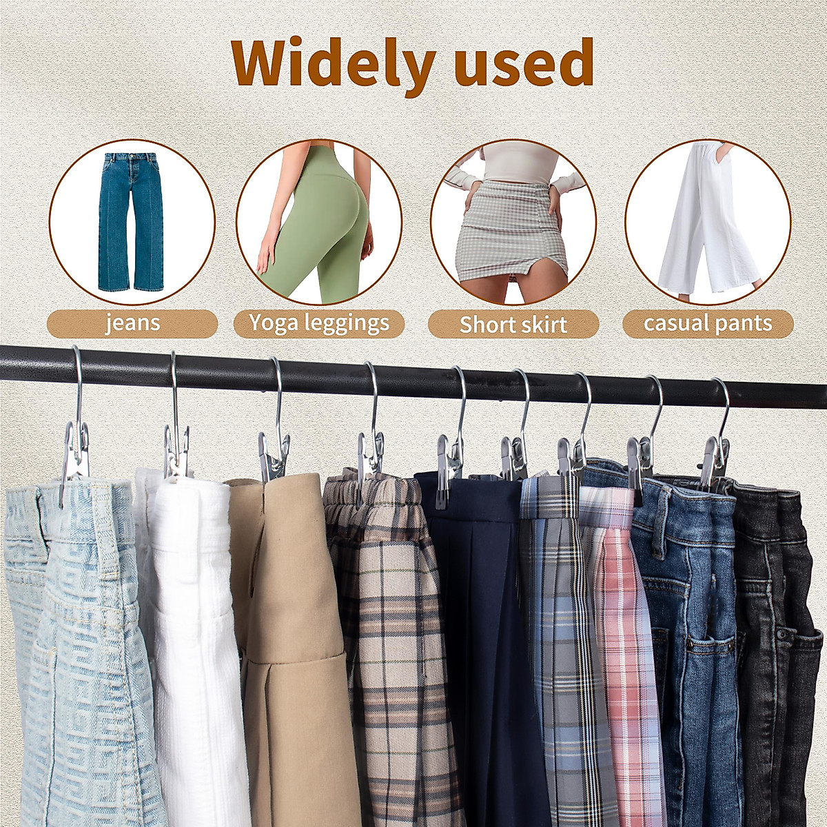 Legging Hangers for Closet Organizer，Shorts Hangers with Clips，Yoga Pants Hanger with Clips Space Saving，Closet Organizers and Storage Hanging，10 Pack Legging Organizer for Closet Hangers Space Saving