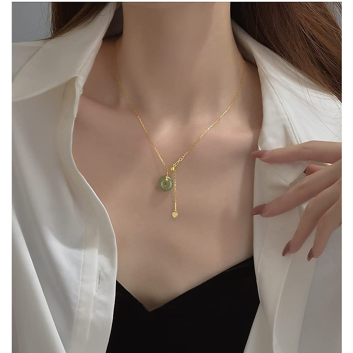 LIKEYO Jade Necklace - Jade Necklaces for Women, Natural Hetian Jade Pendants for Women, Green jade necklace, 925 Sterling Silver Gold Jade Jewelry for Women