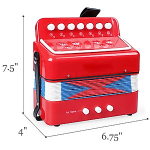Tosnail Kids Accordion Toy 10 Keys Buttons Control Mini Musical Instruments for Children, Kids, Toddlers, Early Childhood Development - Red