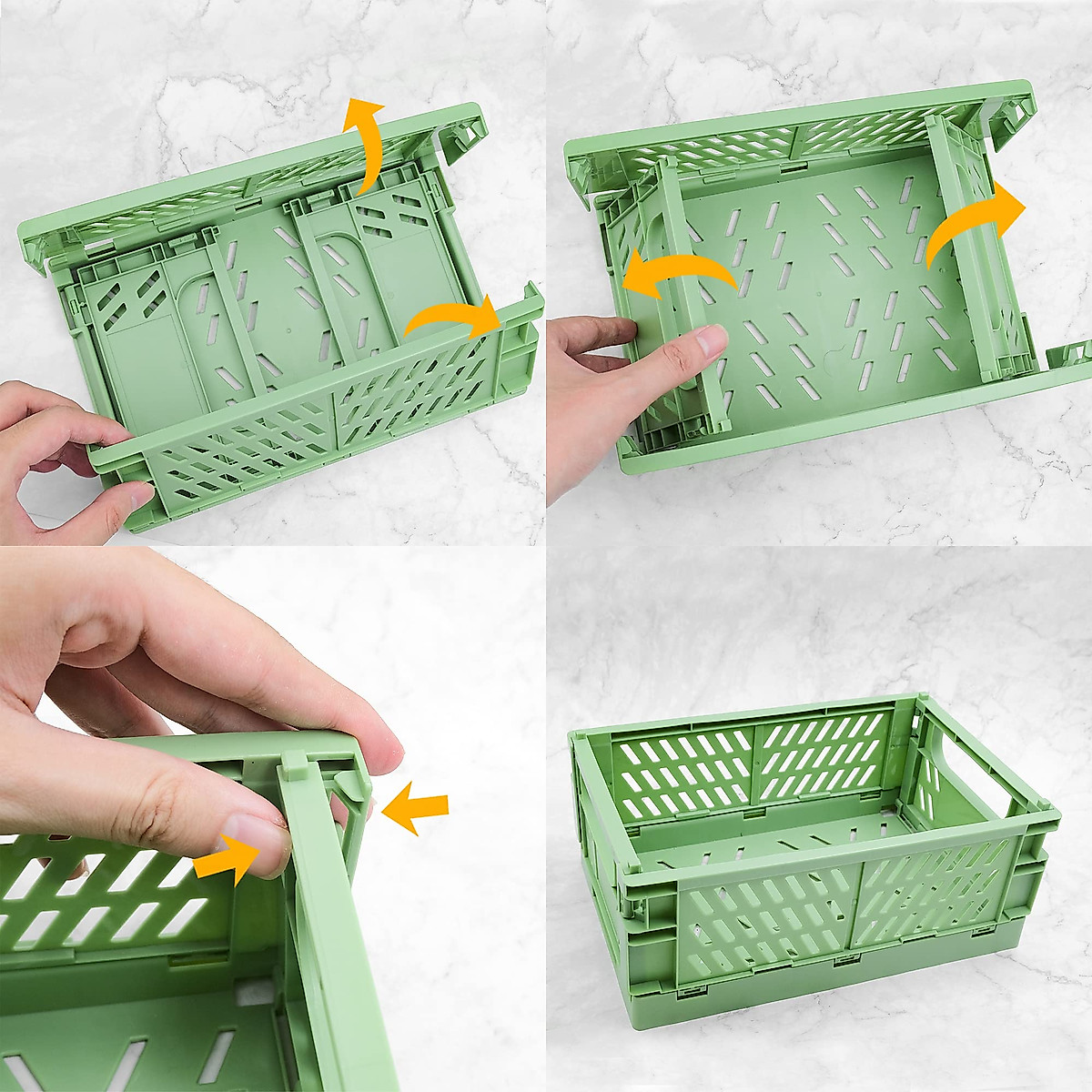 4-Pack Baskets Plastic for Shelf Home Kitchen Storage Bin Organizer, Stacking Folding Storage Baskets for Bedroom Bathroom Office- 9.8 x 6.5 x 3.8…