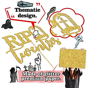Gold Glitter Rip Twenties Cake Topper, Death to My Twenties/Rip to My Twenties Cake Decorations, Old English Themed 30th Birthday Party Decorations