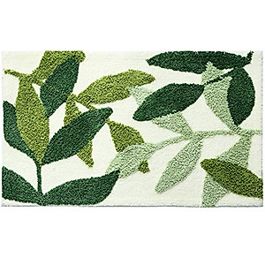 ZGXL Green Leaves Bath Mats Bathroom Rugs Non-Slip Soft Microfiber Absorbent Machine Washable Entrance Doormat for Bathroom Floor Tub Shower 17.5 X 25.5 Inches