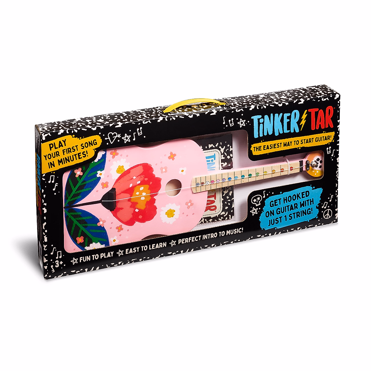 TinkerTar - Pink Floral Acoustic Guitar - The Easiest Way to Start and Learn Guitar - 1 Stringed Toy Instrument for Kids Perfect Intro to Music for Young Kids Ages 3 and up - from Buffalo Games