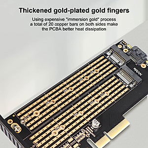 Dual M.2 PCIE Adapter, NGFF SSD to PCIE SATA Dual-Disk Adapter Expansion Card Supports MKey BKey Wiring PCIE 3.0X 4 Full Speed, Desktop PC Installation