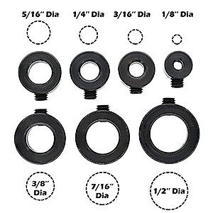 Rocaris Drill Stop Bit Collar Set – Kit Includes: 1/8", 3/16”, 1/4”, 5/16”, 3/8”, 7/16” and 1/2-Inch with Allen Wrench to Tighten The Stops Set-Screws (7-Piece)