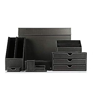 File Cabinet Executive Office Supplies Desktop Filing A4 File Cabinet Holder,Leather Desk Organizer set of 7 pcs Great for Filing and Organizing Paper Documents ( Color : Black , Size : One size )