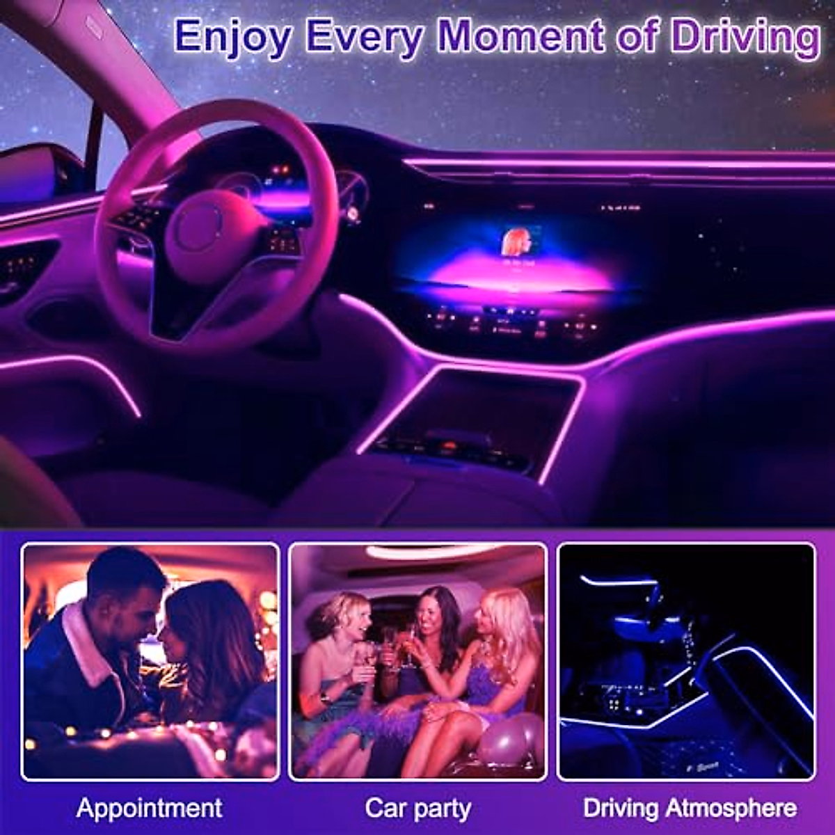 Remote Car LED Strip Lights, Multicolor Interior Car Lights,16 Million Colors 5 in 1 Ambient Lighting Kit with 236 inches Fiber Optic, Function and Wireless APP Control (5 in 1 APP)
