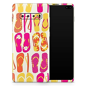 DesignSkinz Vibrant Pink & Yellow Flip-Flop Vector Protective Vinyl Decal Wrap Skin Cover Compatible with The Samsung Galaxy S20 (Screen Trim & Back Glass Skin)