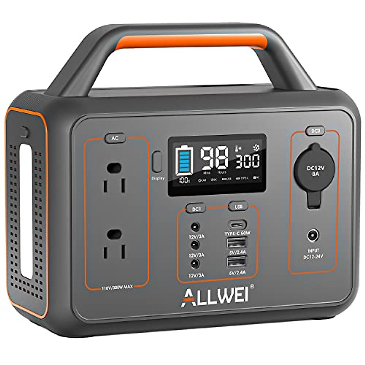 ALLWEI Portable Power Station 300W(Peak 600W), 280Wh Solar Generator with USB-C PD60W, 110V Pure Sine Wave AC Outlet, 78000mAh Backup Lithium Battery for Outdoor Camping Travel Emergency Home Blackout