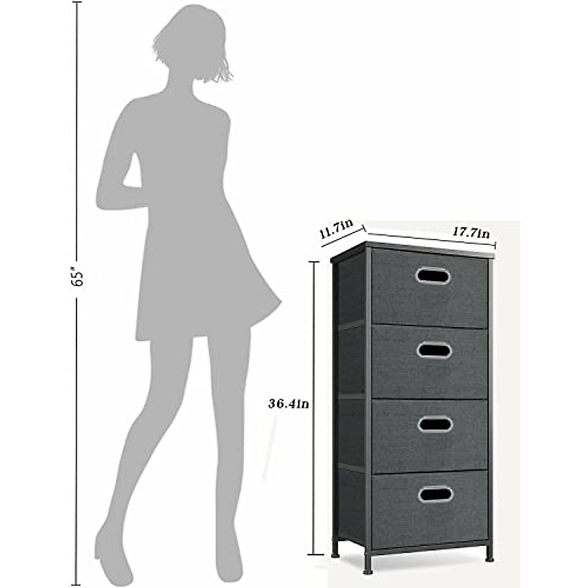 Nightstand Bedside Table Drawer Cabinet Chest of Fabric 4 Drawers Dresser Cabinet Bedroom Storage Tower Bins Organizer 4-Drawer Storage Cabinet Sleek Modern Yet Simple Look That Storage Tower Dresser