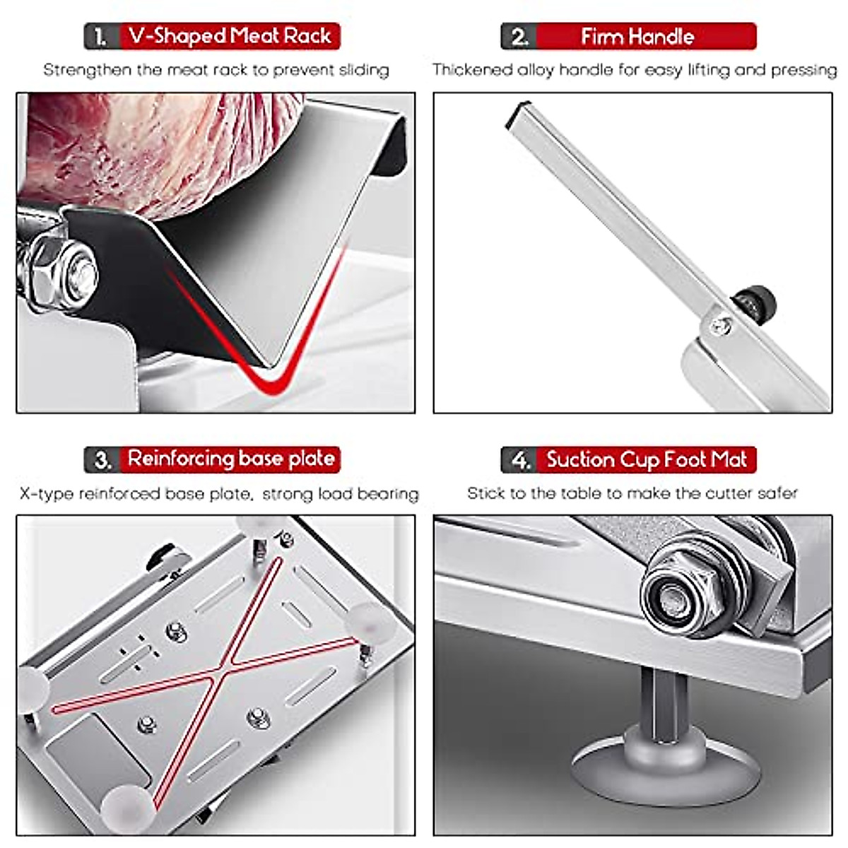 Manual Frozen Meat Slicer,WOOW DEPOT Stainless Steel Deli Meat Cutter Beef Mutton Slicing Machine Adjustable Vegetable Cheese Food Cleaver for Home Hotpot Korean BBQ