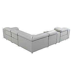 Blackjack Furniture Venice 6 Piece Sectional Sofa with 3-Power Recliners, Features Adjustable Headrest, Lumbar Support, USB and Wireless Charging Station, Extra Large Storage, 1 Console, Light Grey