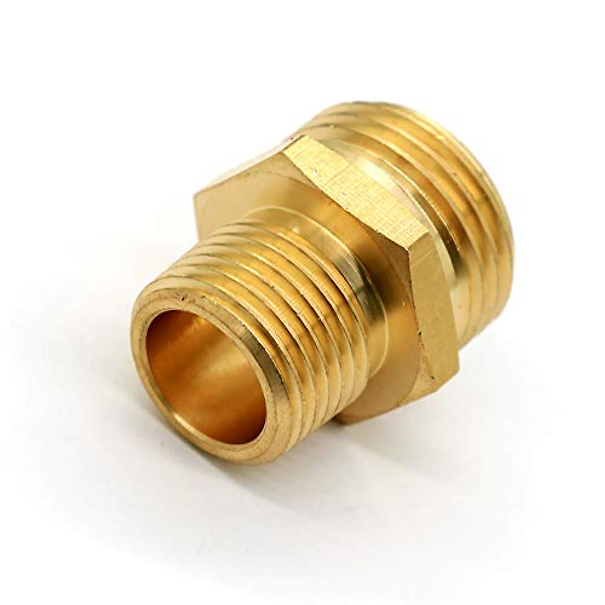 GESHATEN 3/4” GHT Male x 1/2” NPT Male Connector, Brass Garden Hose Fitting, Adapter, Industrial Metal Brass Garden Hose to Pipe Fittings Connect (2 Pack)