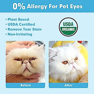 PICE PET Hypoallergenic Eye Wipes for Dog & Cats, Plant-Based Tear Stain Remover for Discharge, Crust, Allergies, Itching, Unscented,100 Count