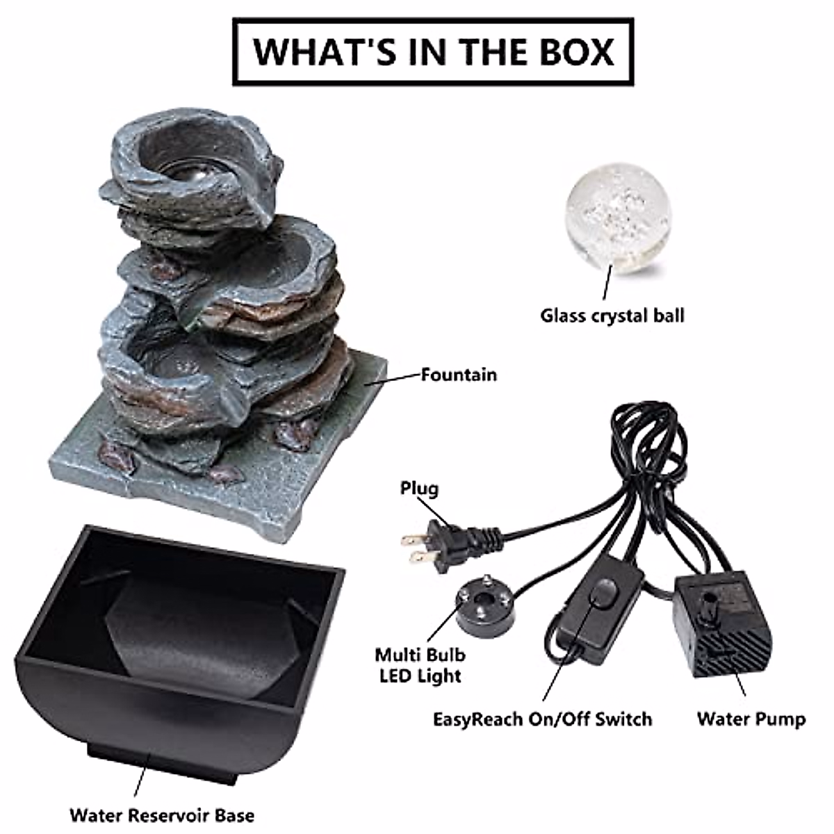 Tabletop Water Fountain-Indoor Fountain-Waterfall Fountain-Desk Fountain-Audible Relaxing Waterfall Sounds from Mini Water Fountain-Inspiring LED Colors from Water Wet Spinning Glass Ball