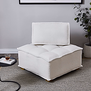 Lepfun Modular Sectional, Convertible Bed Futon, Lazy Sofas Ottoman with Gold Wooden Legs Teddy Fabric, Armless L-Shaped Couches for Living Room Office, White