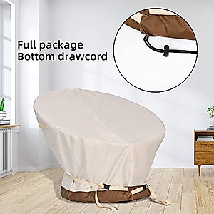 Papasan Chair Cover, 420D Thicken Waterproof Outdoor Papasan Pation Chair Covers, Papasan Chair Slip Covers With Handles, Ventilation Holes, Adjustable Fixed Wind Straps-54" Dia × 39" Height, Beige