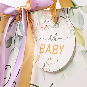 Shindel 13" Large Baby Boy Girl Gift Bag with Handle, 2PCS Baby Gift Bag with Tissue Paper Greeting Card Ribbon for Baby Shower Newborn Birthday Party