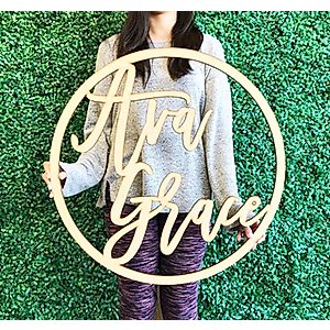 Personalized Wooden Circle Crib Sign – Customize First and Last Name - 3 Sizes: 12, 18, 24 inches wide -Nursery Name Sign, Baby Shower Decor, Birthday Party - Made by Lavender Dots Design