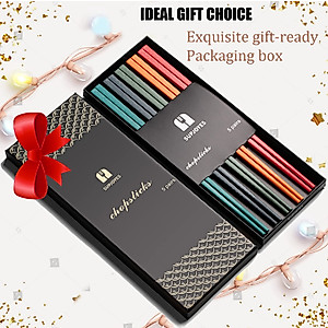 SUPJOYES Reusable Fiberglass Chopsticks - Japanese Chinese Chopsticks Dishwasher Safe, 5 Pairs Chop Sticks Gift Set