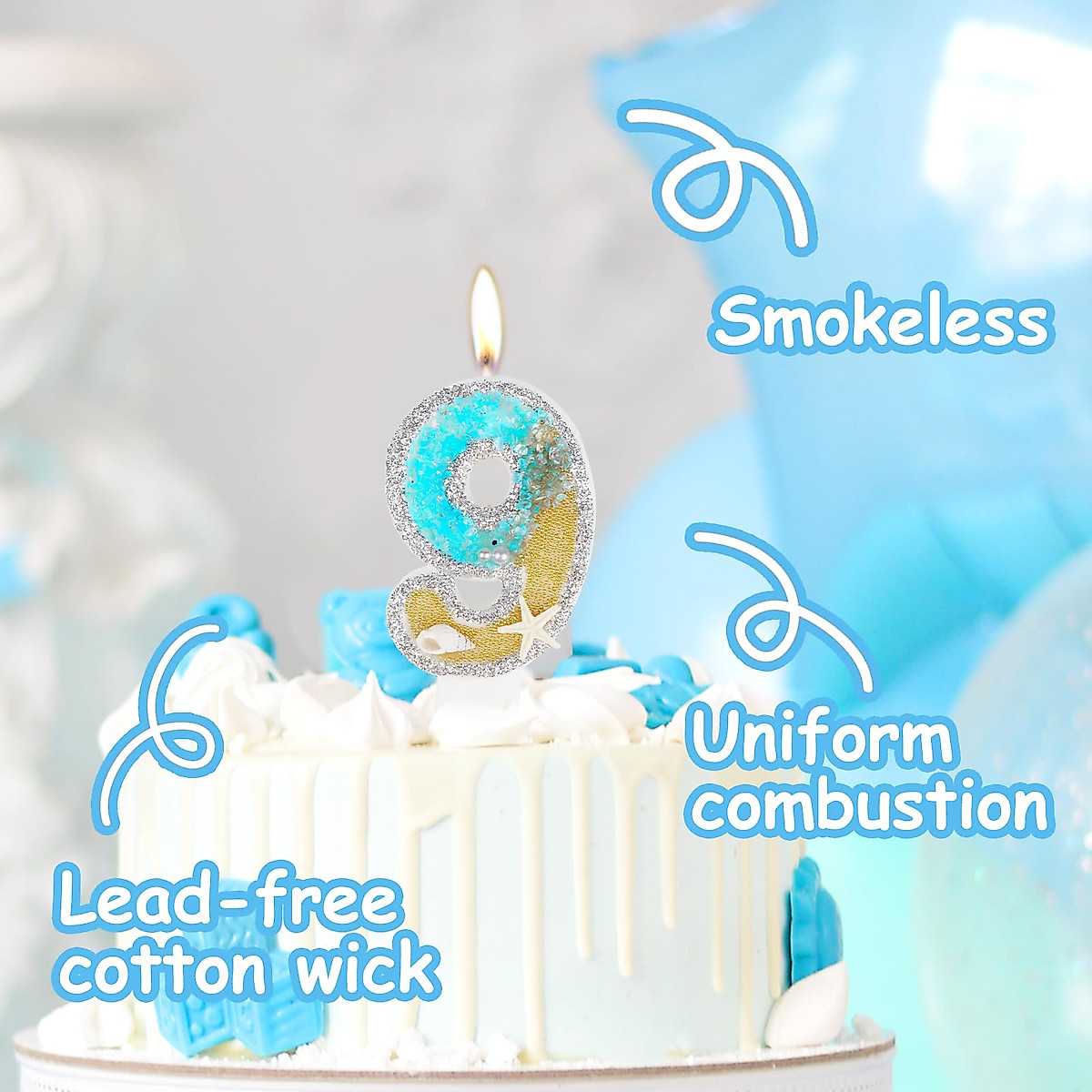 Birthday Candles Number 1 Candle, Handmade Numeral Candle Cake Topper, Perfect for Mermaid Theme Baby Shark Theme Finding Nemo Theme Birthday Party Favors Decorations