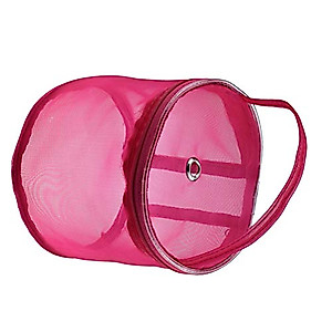 TOPBATHY Crochet Tote Bag Yarn Storage Bag Nylon Mesh Tote Bag with Handle Rosy