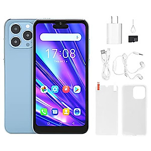 I14ProMax Smartphone, Unlocked Cell Phone for Androids, 6.1in 3G Network Dual SIM Cards, 4GB 32GB Storage, MTK6580A Quad Core CPU, 5MP 8MP Camera, 2G 5G WiFi GPS Bluetooth5.0