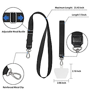 SHANSHUI Phone Lanyard, Adjustable Around Neck Lanyard & Wrist Strap Tether Keychain Holder With 4 Sticky Pads Compatible for iPhone, Samsung Galaxy and All Smartphones in Full Cover Case Black