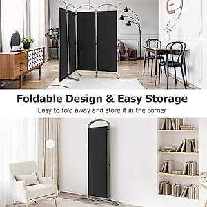 GOFLAME 4 Panels Room Divider, 6 Ft Folding Privacy Screen with Stable Metal Frame, Freestanding Fabric Wall Divider and Separator, Portable Room Partition Screen for Home Office Hospital, White