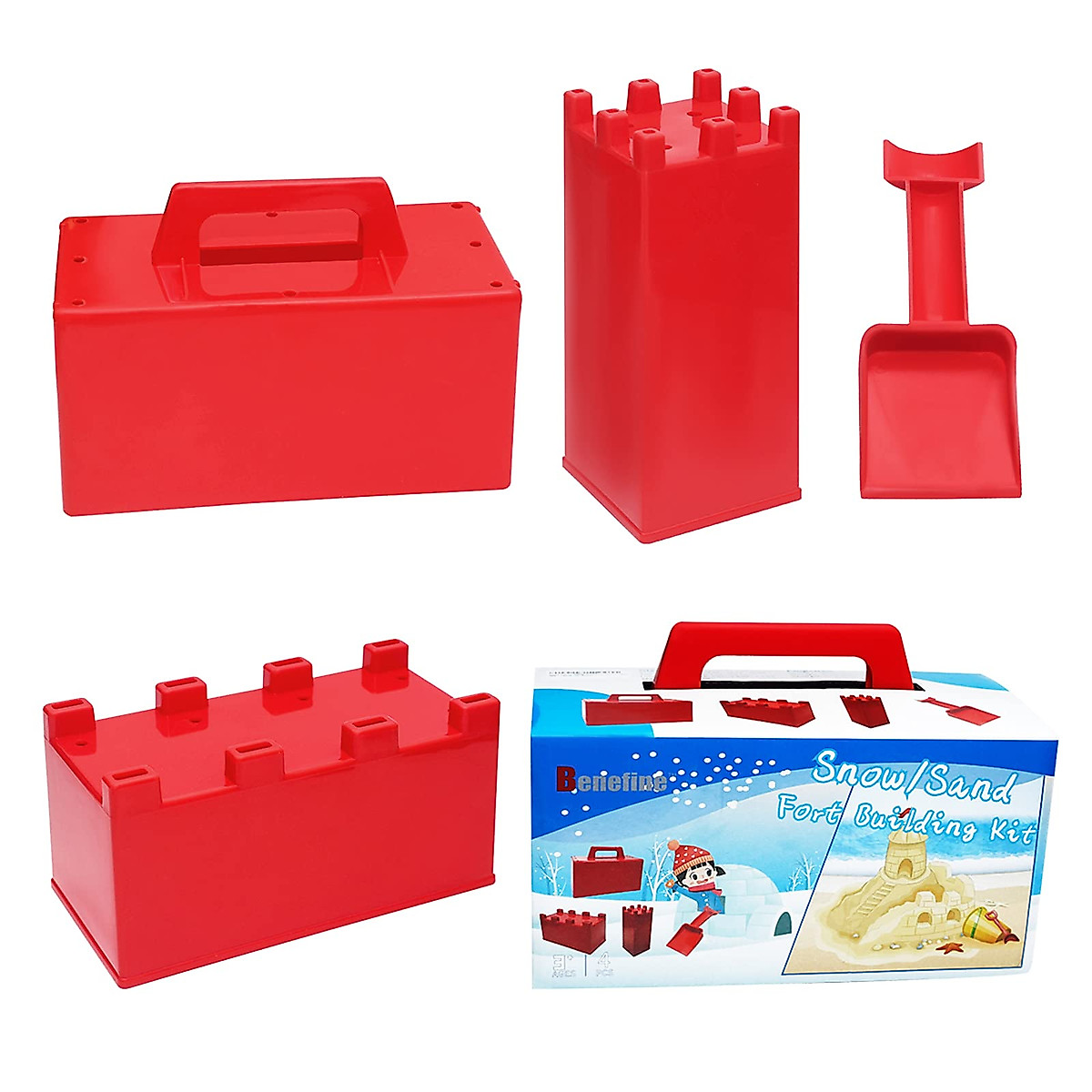 BeneFine Snow Fort Building Block,Snow Brick Maker, Sand Castle Mold,Beach and Snow Toy Brick Form for Kids,Outdoor Winter and Summer Fun Toys（4PCS）