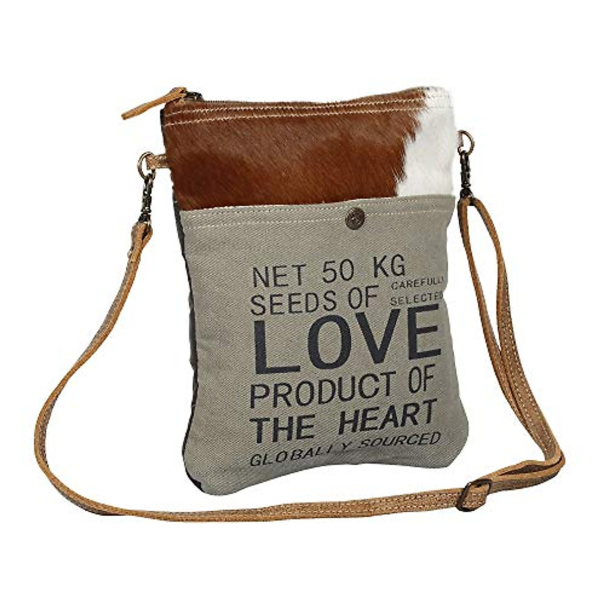 Myra Bag Seeds of Love Upcycled Canvas &amp; Cowhide Crossbody Bag S-1367
