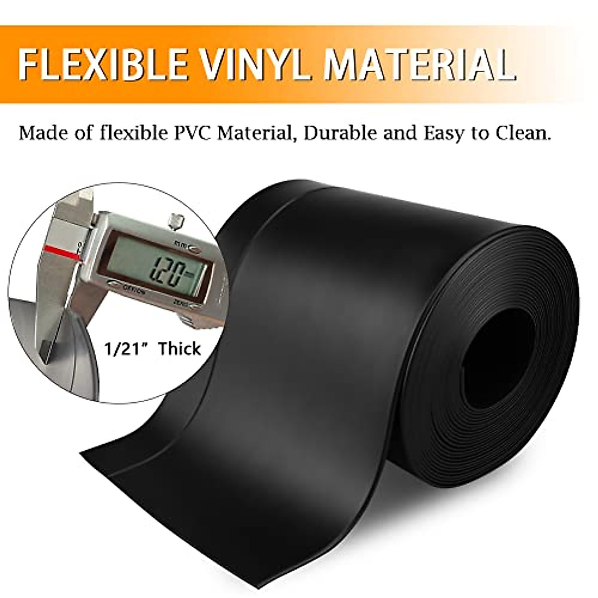 Vinyl Wall Base 4" Vinyl Baseboard Molding Flexible Vinyl Floor Base with 1" Crease Rubber Base Molding for Wall Easy to Install Use to Cover Wall Crevice (5" Wide x 19.7' Long, Black)