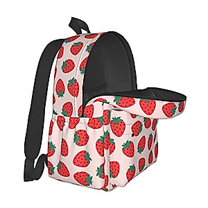 SDEOH 17 Inch Strawberry Backpack For Women Men Lightweight Laptop Bag Travel Hiking Camping Daypack