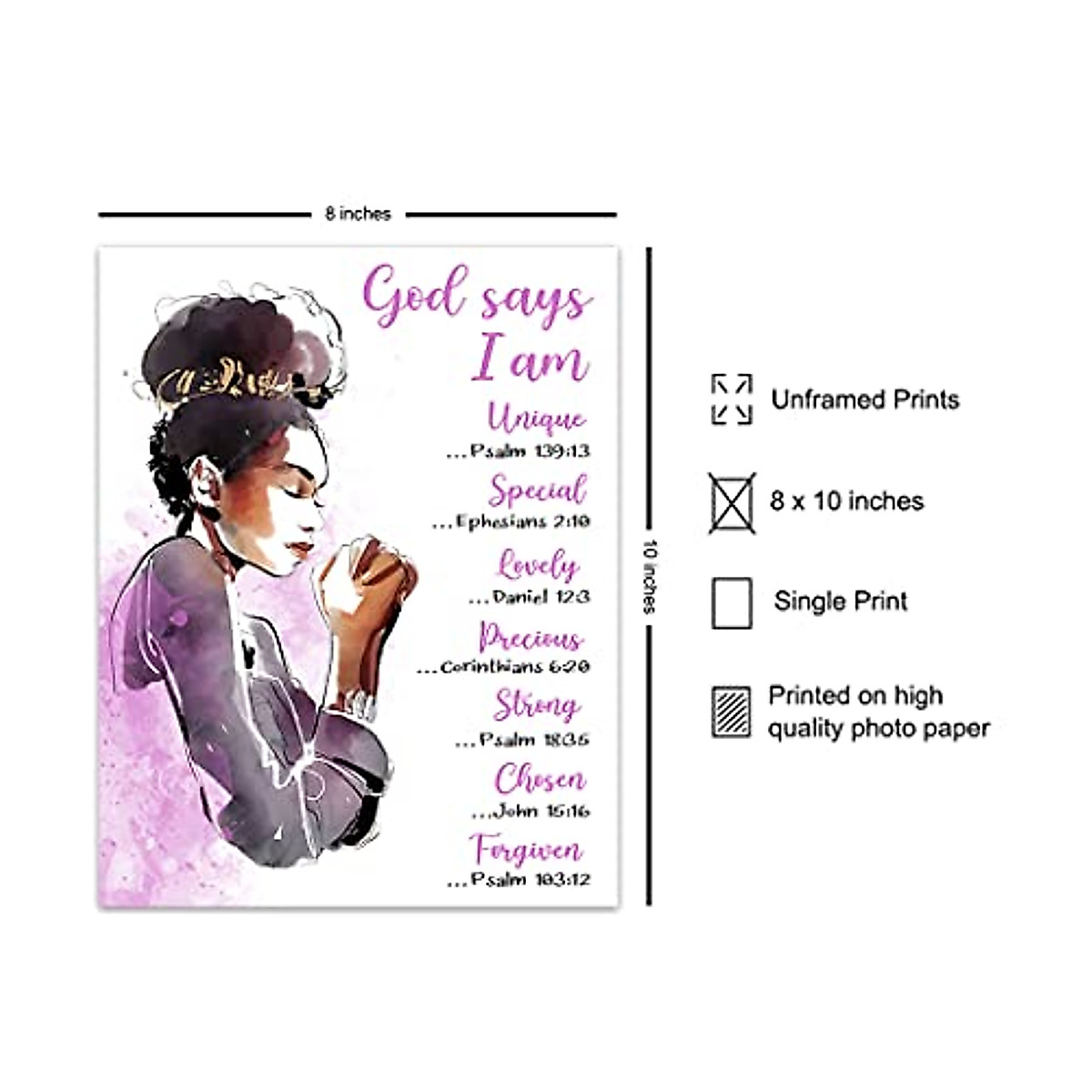 Inspirational African American Women Bible Verse Wall Art - Motivational Decor Poster for Black Girls, Teens Bedroom, Living Room, Dorm Apartment - Religious Christian Scripture Encouragement Gifts