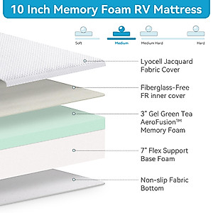 Opoiar 10 Inch King RV Mattress,Green Tea Memory Foam Mattress for RVs, Campers & Trailers,Bed in a Box,Pressure Relief,Medium Firm Feel Gel Infused Mattress with White Cover,Supportive,Made in USA