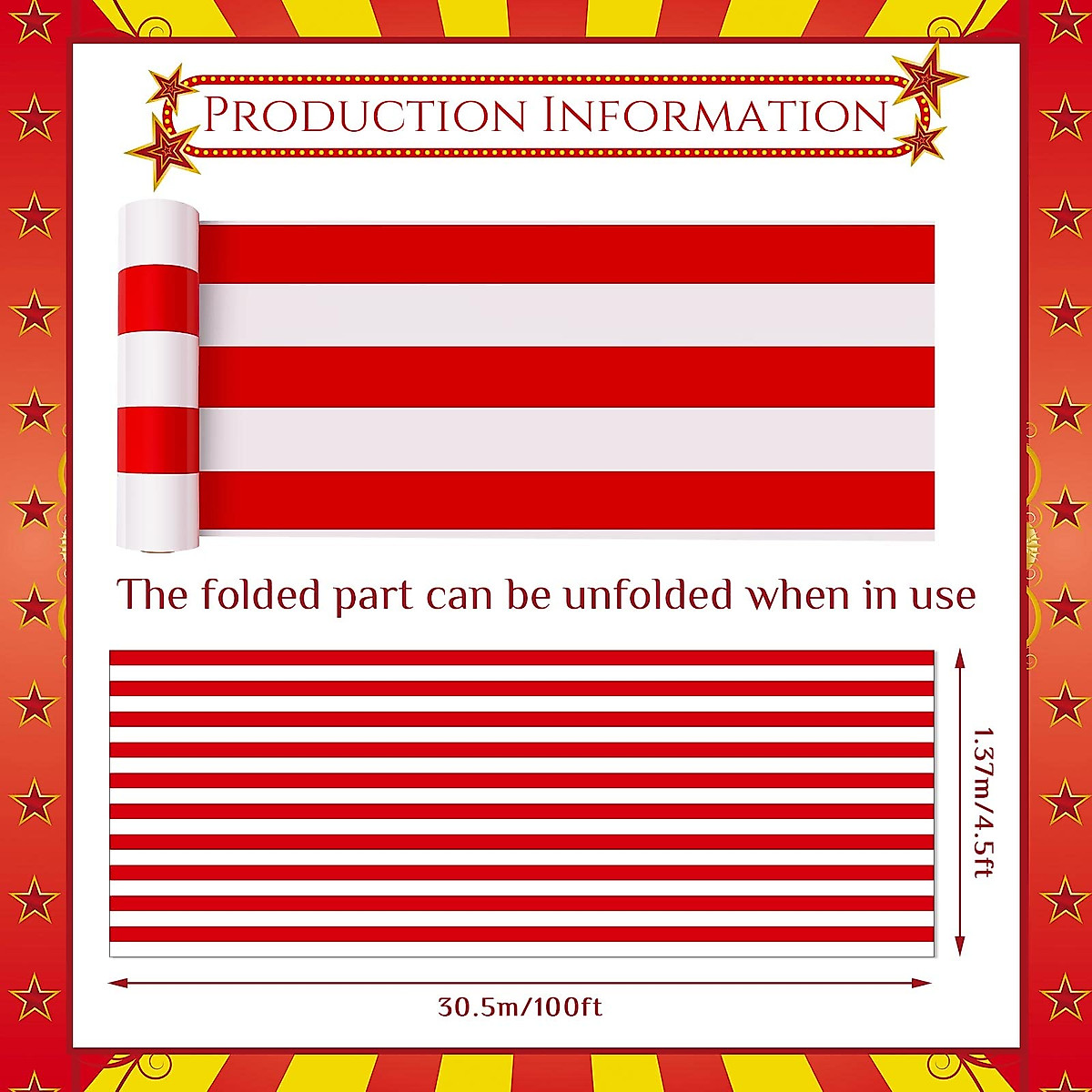 Jecery 54 Inch x 100 ft Tablecloth Roll Red and White Striped Tablecloth Red Brick Wall Backdrop Carnival Circus Decorations Wizard Photography Supplies for Photo Booth Props