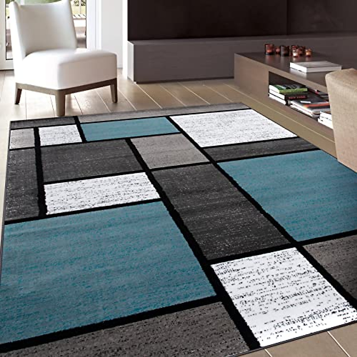 Contemporary Modern Boxes Area Rug 7' 10" X 10' 2" Blue/Gray