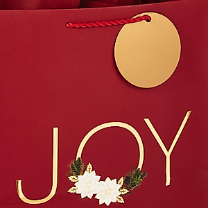 Hallmark 13" Large Christmas Gift Bag Assortment with Tissue Paper (3 Bags: "Merry Christmas" Wreath, Gold Joy, Snowy Red Barn) Red, White, Gold Foil