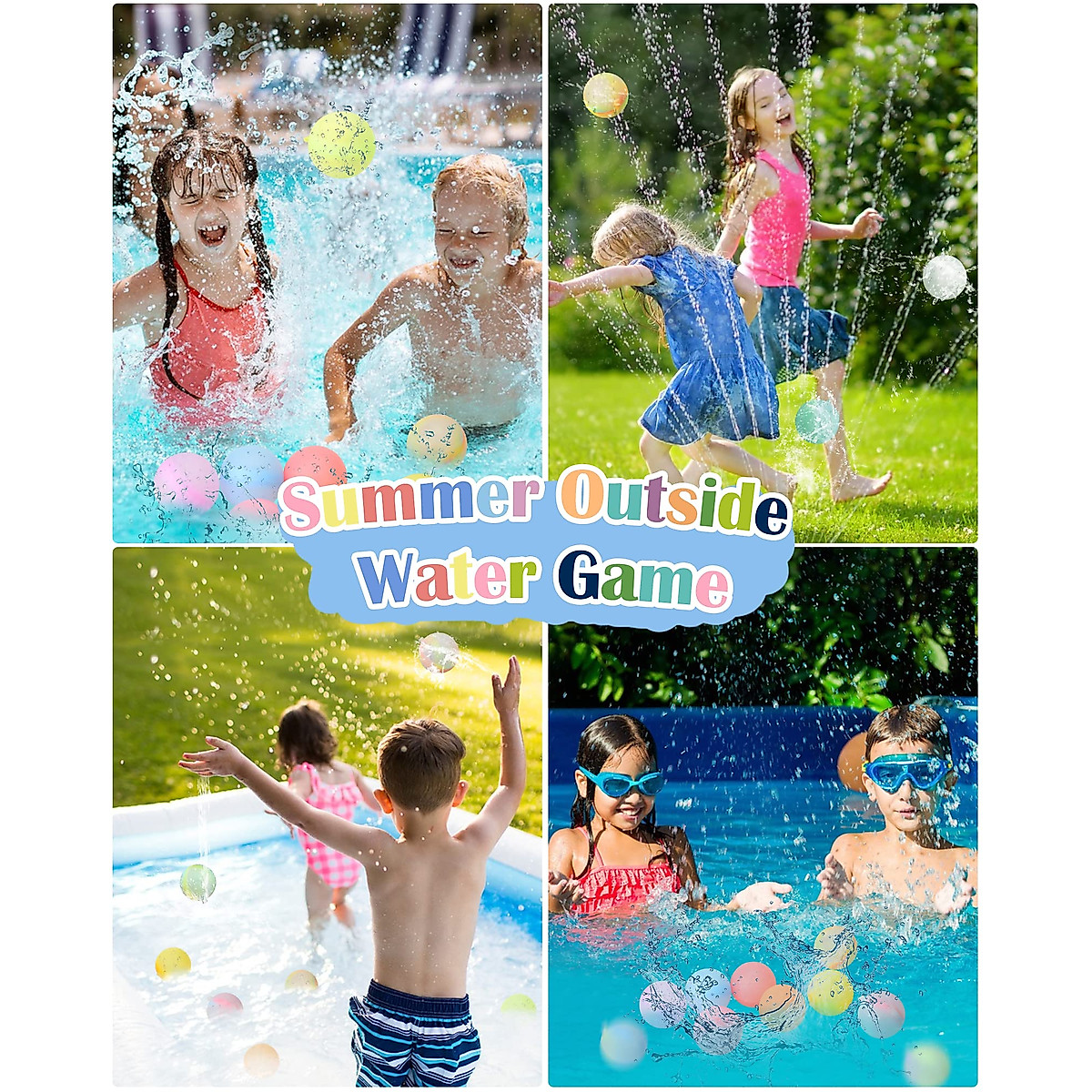 FEBALHS 12pcs Reusable Water Balloons, Summer Outdoor Silicone Pool Beach Water Toys for Kids 4-8-12, Outside Water Bomb Ball Games Refillable Fun Party Gift for Boys and Girls