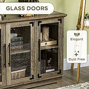 HOMCOM Farmhouse Sideboard, Buffet Cabinet with Glass Door, Credenza, Distressed Grey