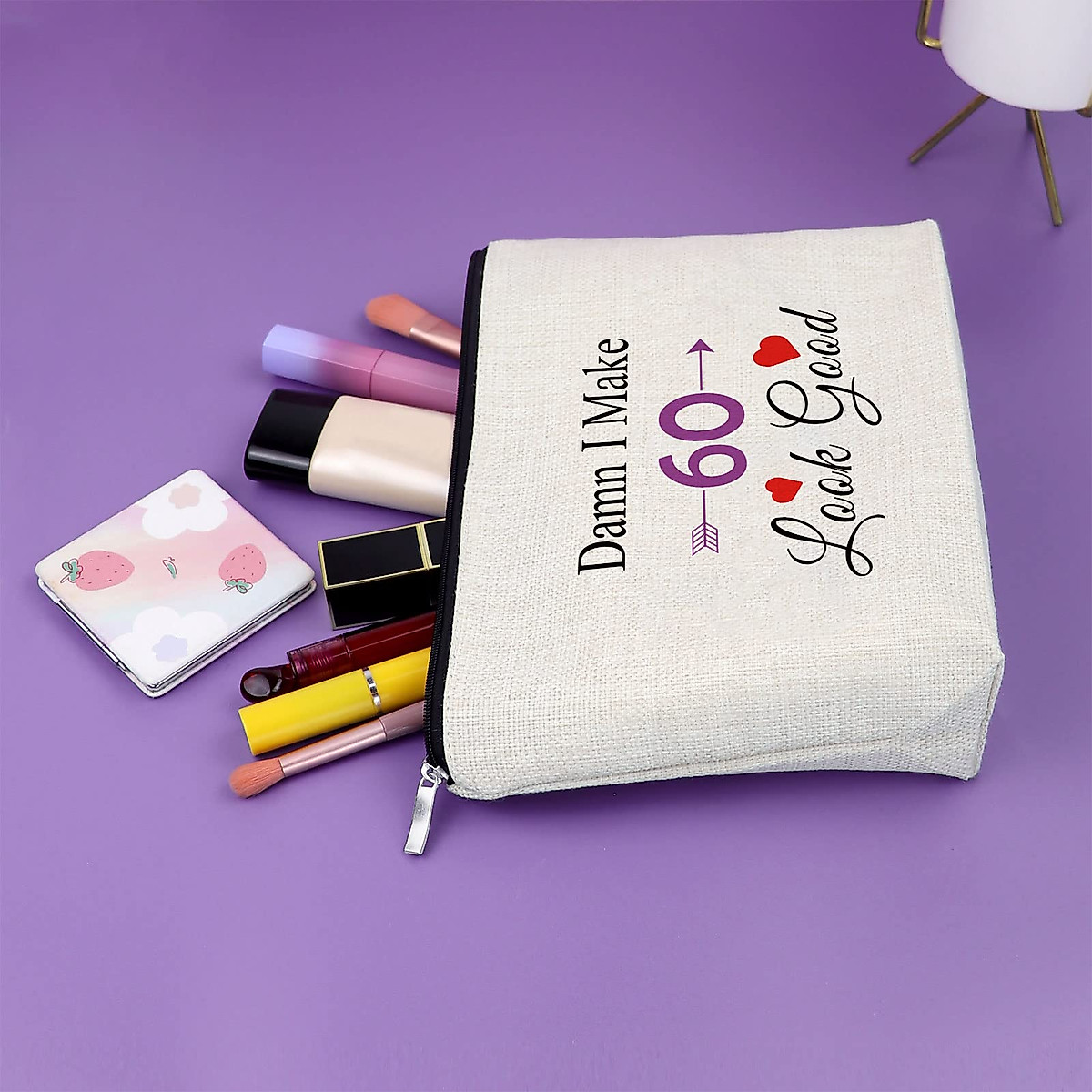 60th Birthday Gifts for Sister 2PCS Funny 60th Birthday Gifts Makeup Bag 60 Year Old Gifts for Women Bag 60 Birthday Party Theme Cosmetic Bag Sixty Birthday Decorations for Grandmother Wife Aunt