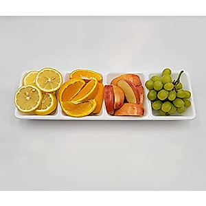 Party Bargains Disposable Sectional Rectangular Serving Tray White [8 Pack] 5 x 16 Inches. 4 Compartments Plastic Serving Tray for Weddings, Buffets, Dinner, Birthday Parties