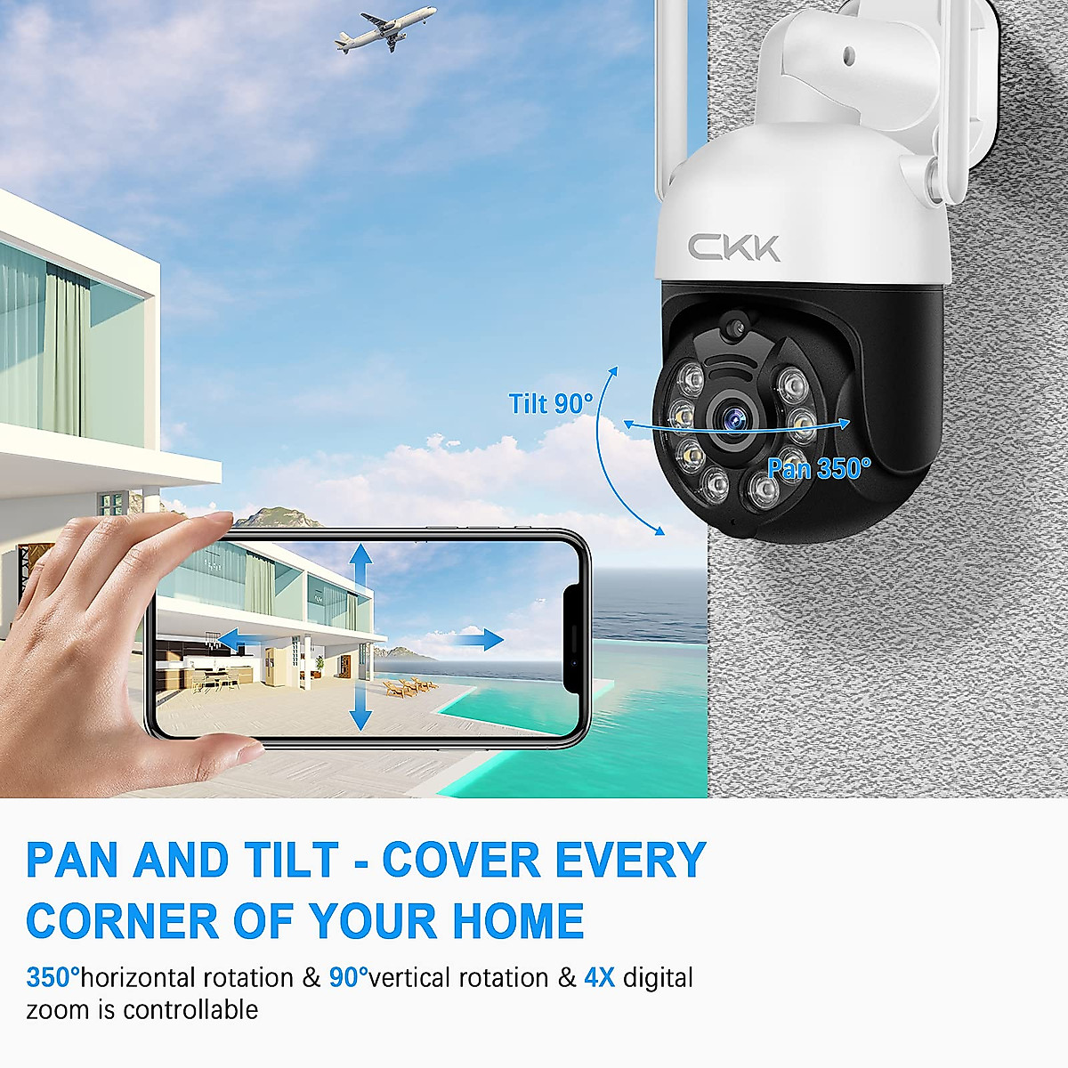 【Pan Tilt Zoom】 Wireless Security Camera System,4pcs 3MP PTZ Cameras Outdoor Indoor, 8 Channel 3MP WiFi Surveillance NVR System with 1TB Hard Drive,Floodlights & Siren Alarm,AI Human Detection