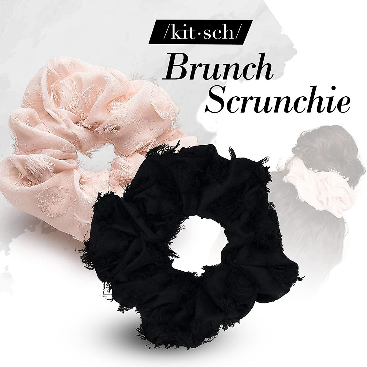 Kitsch Brunch Scrunchies - No Crease Hair Ties for Girls, Scrunchies for Women | Perfect for Daily Wear or Any Occasion - Frayed Black