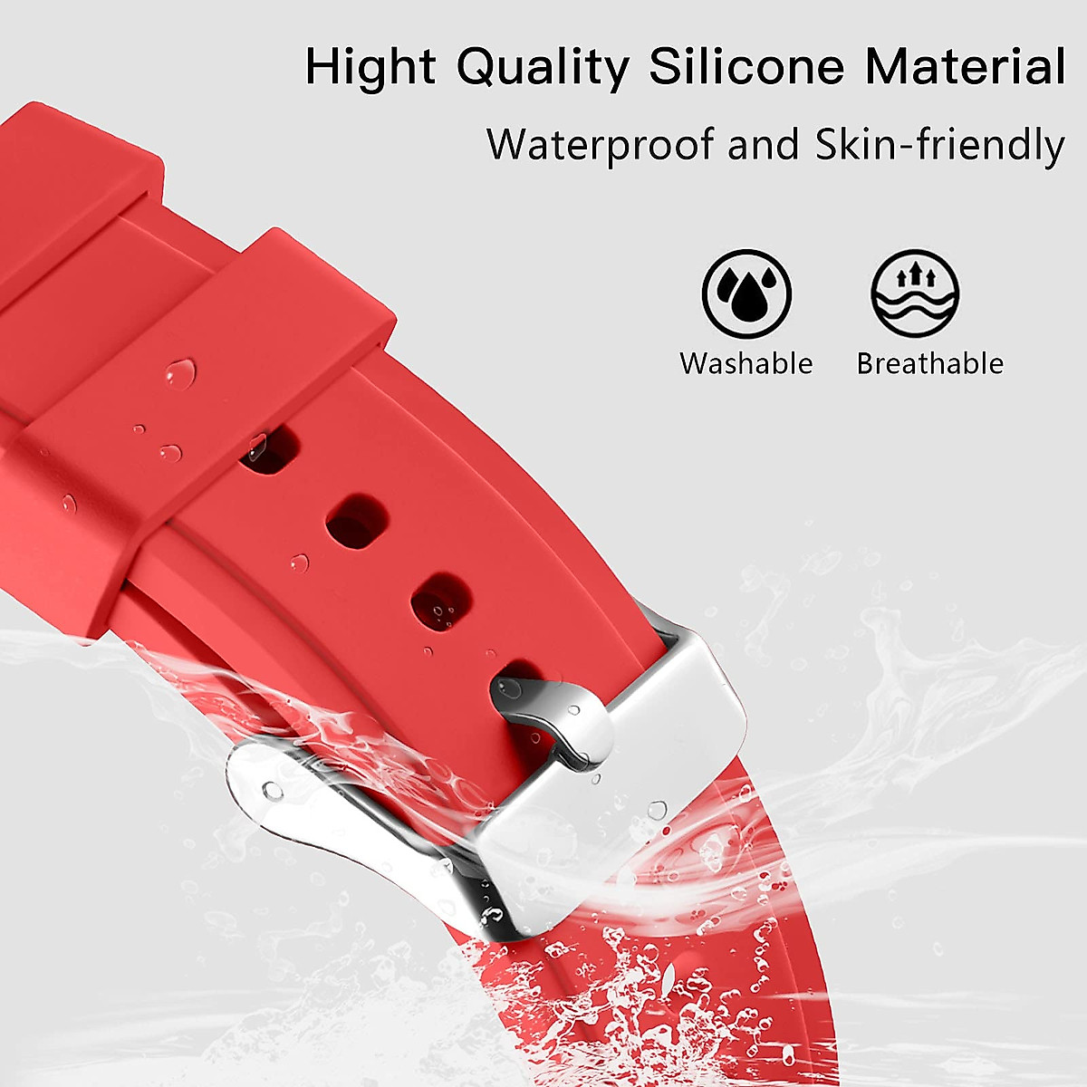 Lerobo No Gap Band Compatible with Samsung Galaxy Watch 7 6 5 4, 40mm 44mm/5 Pro 45mm/4 Classic 46mm 42mm, 20mm Sport Strap Wristband for Men Women, Red