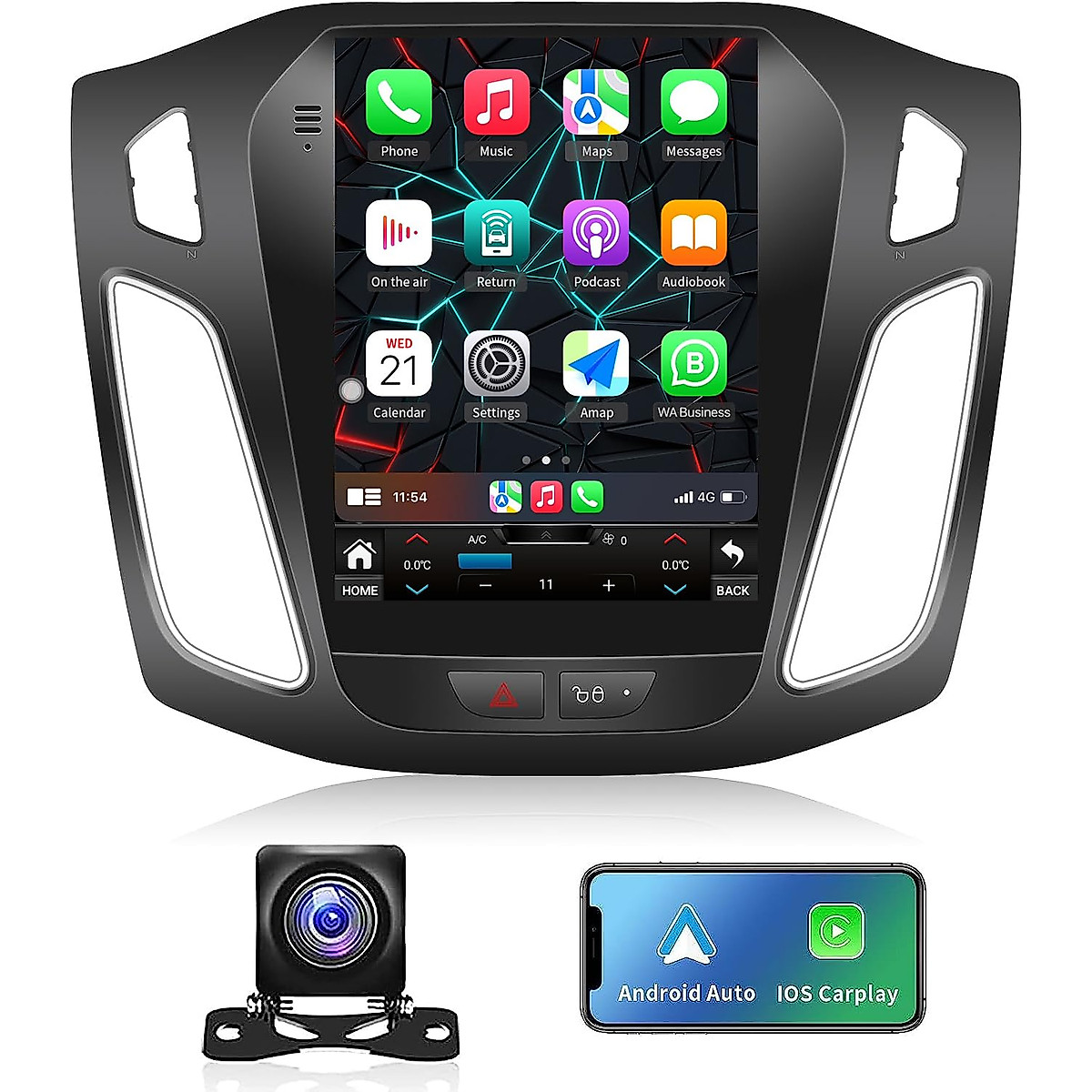 10.4 inches 5GWIFI 4GB+32GB Car Stereo Radio for Ford Focus 2012-2018 Android 13 Car Stereo Radio Upgrade T-Style Head Unit with Carplay/Android Auto with Bluetooth GPS Navigation FM/RDS 48EQ SWC