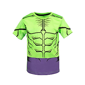 Marvel Avengers Hulk Little Boys' Athletic T-Shirt & Mesh Shorts Set, Green/Purple (5)