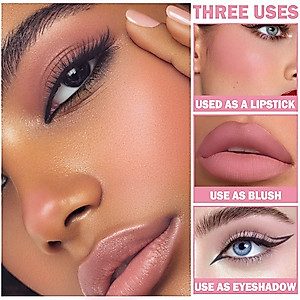 Cream Blush Stick with Brush,Waterproof Blush Makeup,Long Lasting 3 In 1 Cheek Blush & Lip Tint & Eye Shadow Makeup Stick,Easy To Use Blends Effortlessly,Cream Blush Makeup for All Skin Tones - Cherry Pink