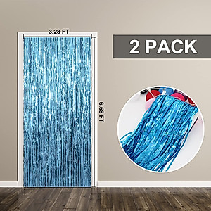 2 Pack Blue Streamers Party Decorations Blue Fringe Backdrop Ocean Themed Party Decorations Foil Curtain Backdrop Blue Birthday Decorations Ocean Party Decor Supplies